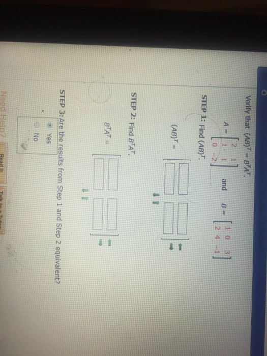Solved Verify That Ab T Btat 214 1 0 Step 1 Find Ab