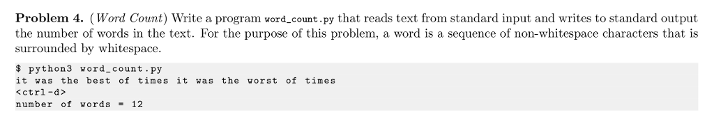 Solved Problem 4. (Word Count) Write a program word_count.py | Chegg.com