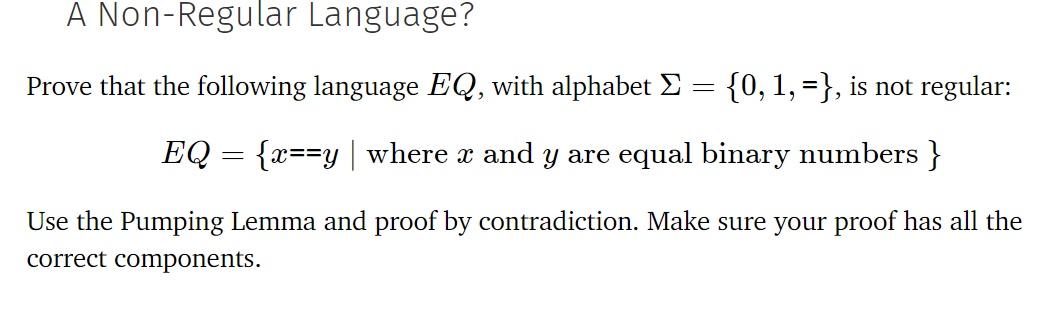 Solved A Non-Regular Language? Prove that the following | Chegg.com