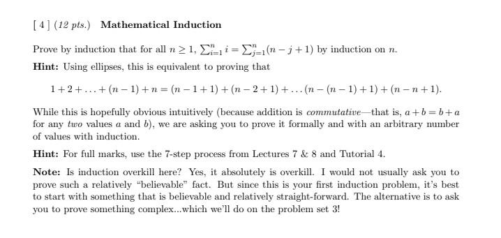 Solved [4] (12 pts.) Mathematical Induction Prove by | Chegg.com