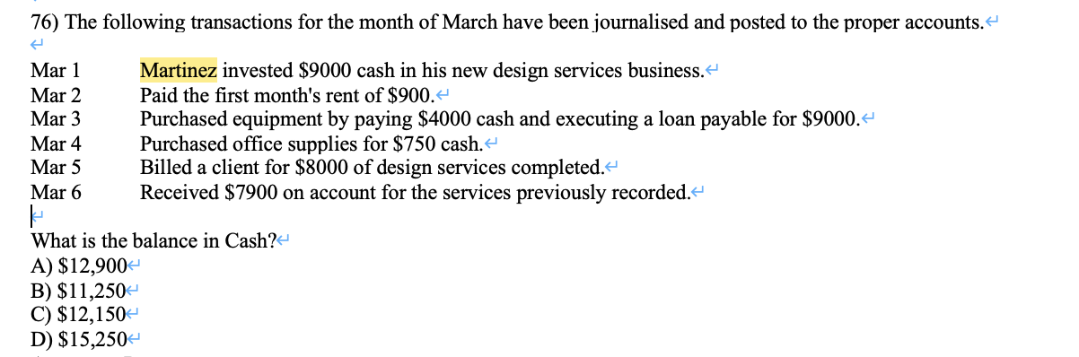 Solved 76) The following transactions for the month of March | Chegg.com
