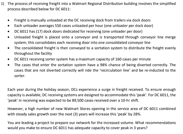 Solved 1) The process of receiving freight into a Walmart | Chegg.com