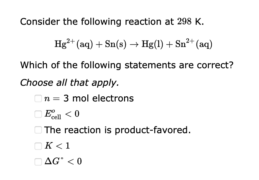 Solved Consider the following reaction at 298 K. | Chegg.com