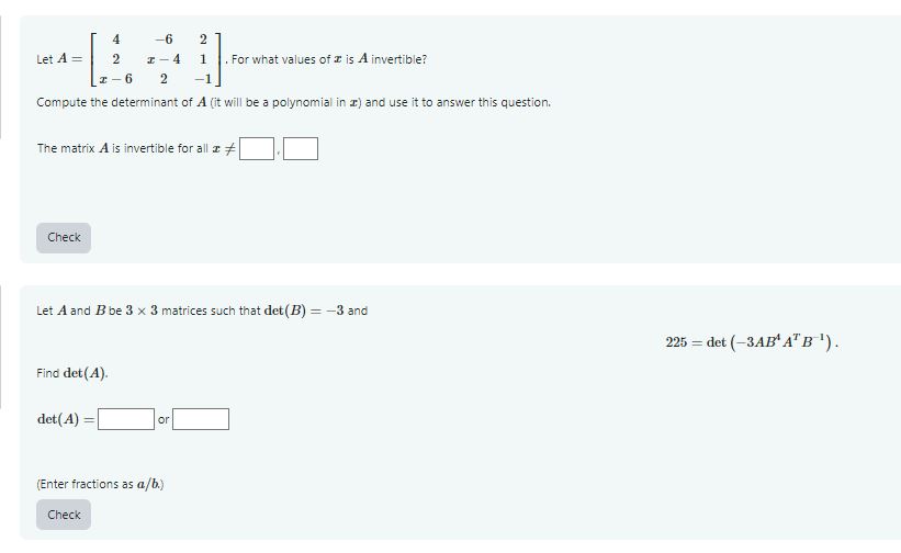 Solved Let A=[4-622x-41x-62-1]. ﻿For what values of x ﻿is A | Chegg.com
