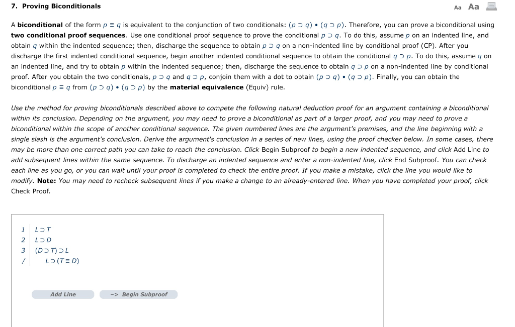 Solved 7. Proving Biconditionals Aa Aa E A biconditional of | Chegg.com
