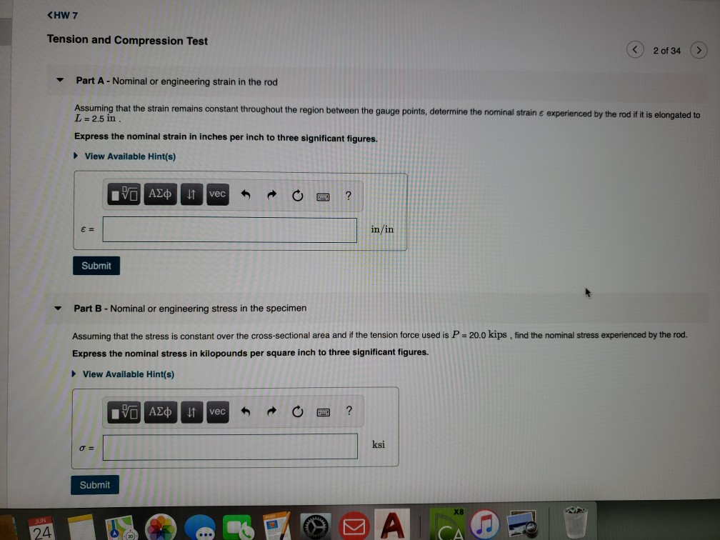 Solved Tension and Compression Test 2 of 34 Review Learning | Chegg.com