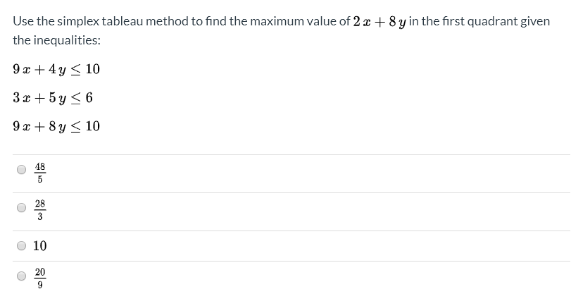 Solved Use the simplex tableau method to find the maximum | Chegg.com