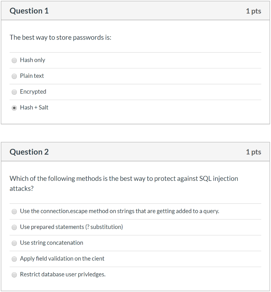 Solved Question 1 1 pts The best way to store passwords is: | Chegg.com Solved Question 1 1 pts The best way to store passwords is: | Chegg.com