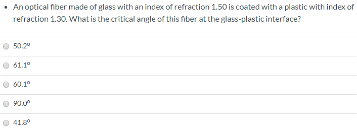 Solved • An optical fiber made of glass with an index of | Chegg.com