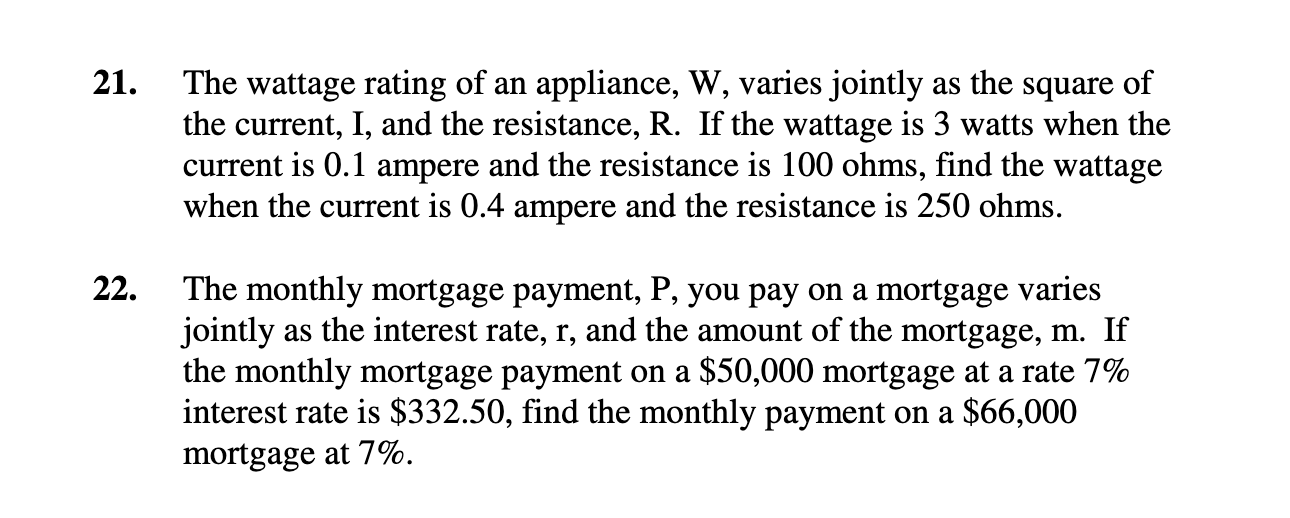 Solved 21. The wattage rating of an appliance, W, varies | Chegg.com