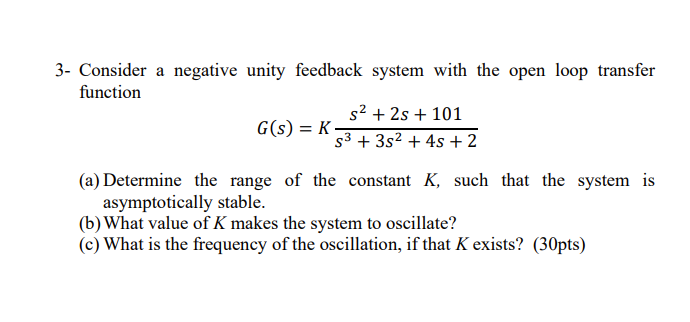 Solved 3- Consider a negative unity feedback system with the | Chegg.com