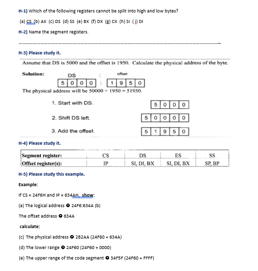 Solved H-1) Which of the following registers cannot be split | Chegg.com