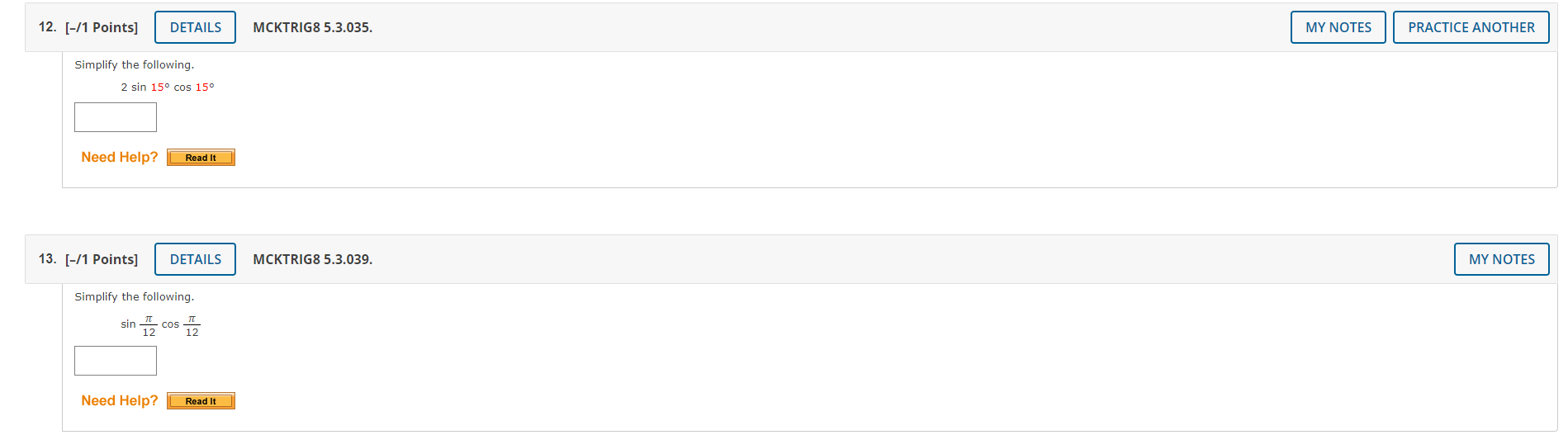 Solved 1. [1/2 Points] DETAILS PREVIOUS ANSWERS MCKTRIG8 | Chegg.com