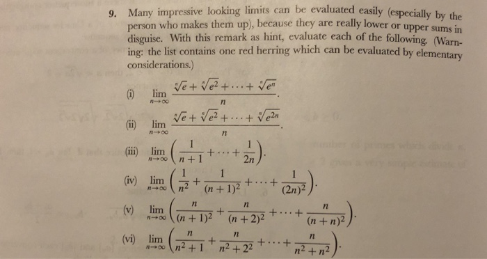 Solved 9. Many impressive looking limits can be evaluated | Chegg.com