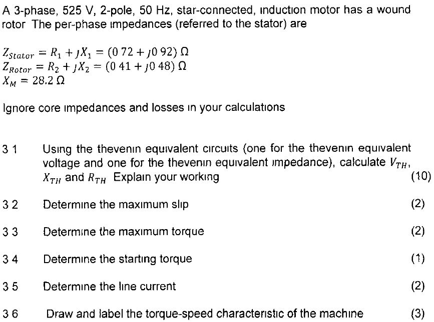Solved A 3-phase, 525 V, 2-pole, 50 Hz, star-connected, | Chegg.com