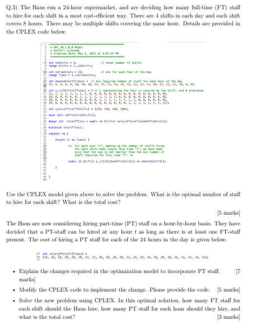 CPLEX Code: | Chegg.com