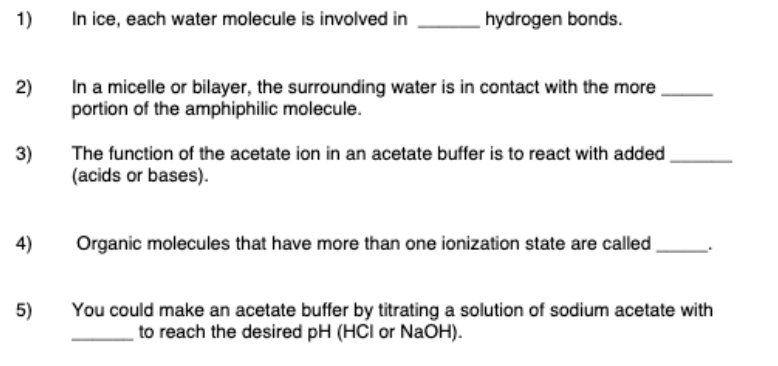 Solved 1) In ice, each water molecule is involved in | Chegg.com