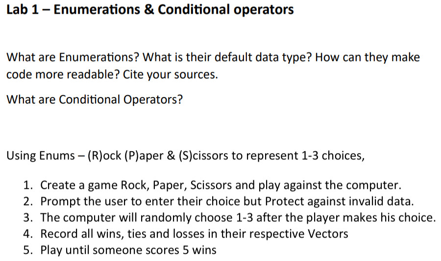 Solved Lab 1 - ﻿Enumerations & Conditional operatorsWhat are | Chegg.com