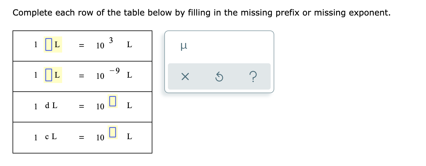 Solved Complete each row of the table below by filling in | Chegg.com