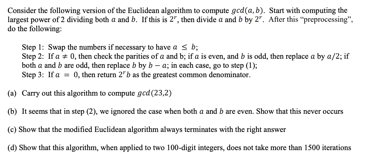 Solved Consider the following version of the Euclidean | Chegg.com