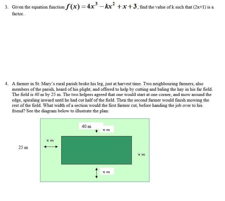 Solved 3. Given the equation function f(x)=4x3−kx2+x+3, find | Chegg.com