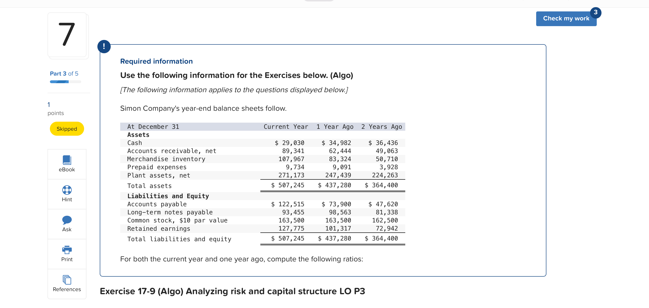 Solved Exercise 17-9 (Algo) Analyzing risk and capital | Chegg.com