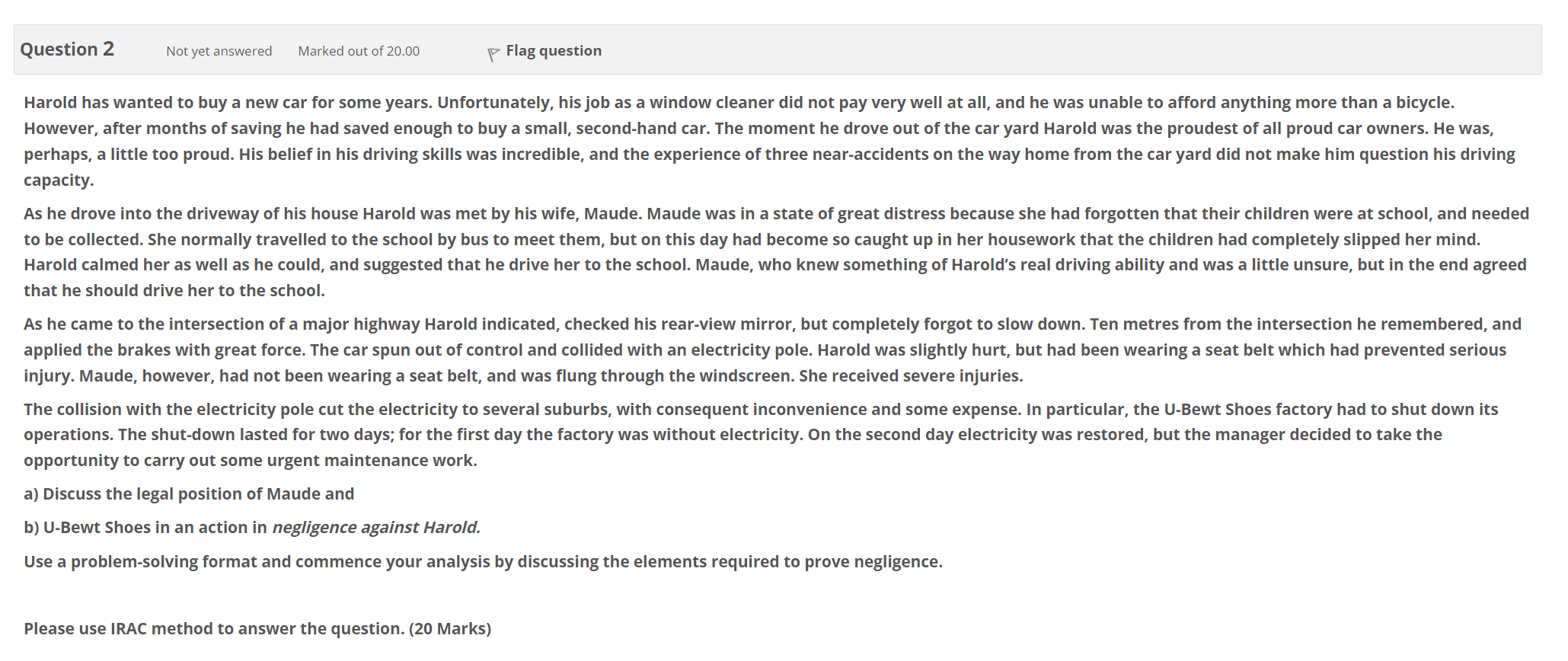 Solved LAW QUESTION ( MUST USE IRAC METHOD) APLEASE ANSWER | Chegg.com