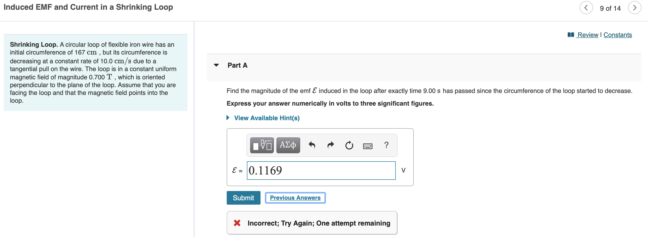 Solved Induced EMF and Current in a Shrinking Loop 9 of 14 | Chegg.com