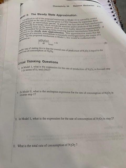 Solved , 051 2. The Steady State Approximation. Bis dificult | Chegg.com
