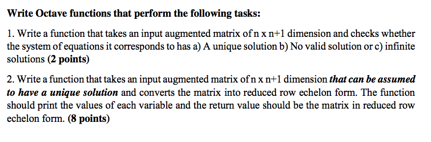 Write Octave functions that perform the following | Chegg.com