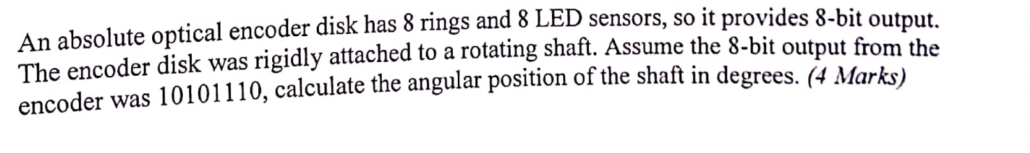 Solved An absolute optical encoder disk has 8 rings and 8 | Chegg.com
