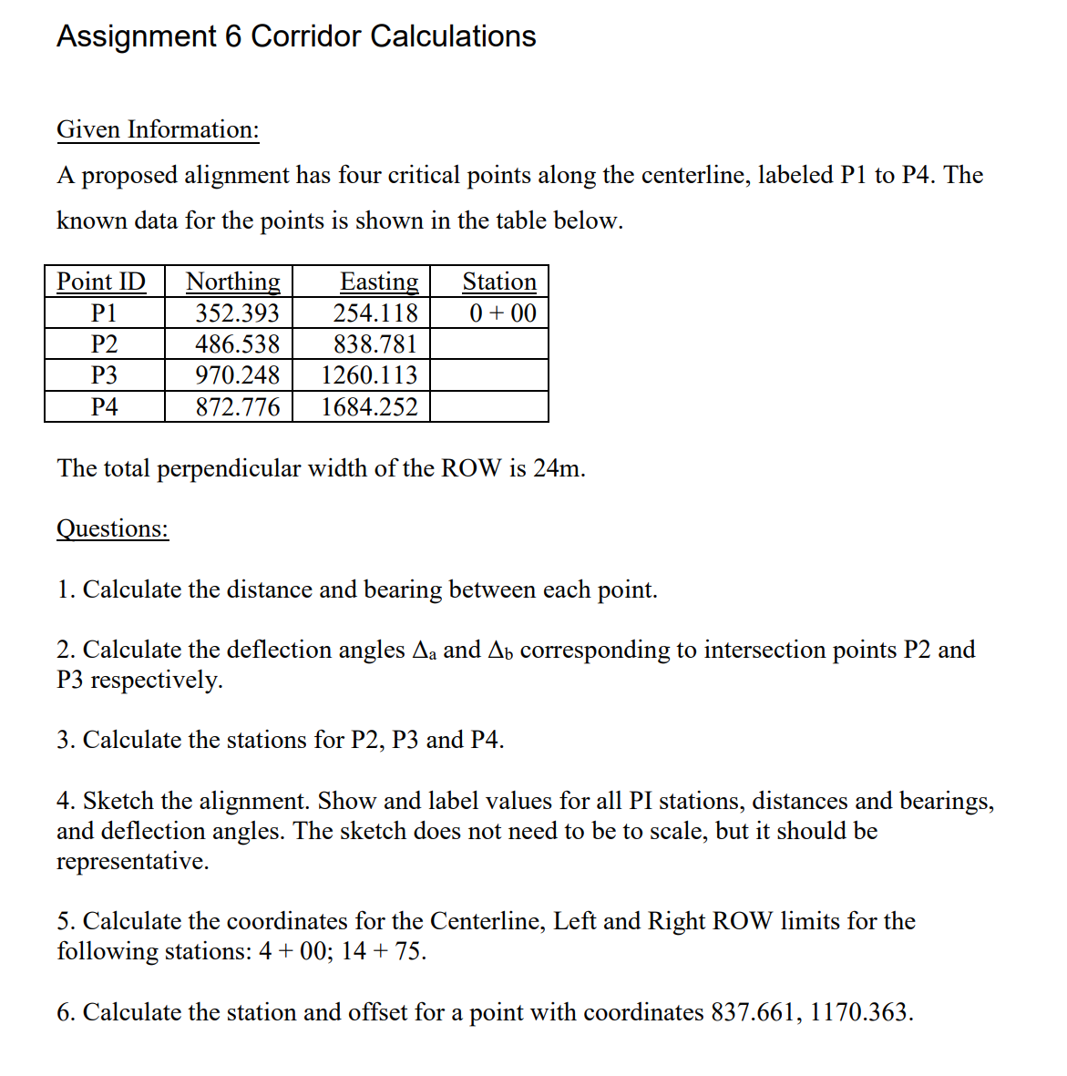 Solved Assignment 6 Corridor Calculations Given Information: | Chegg.com