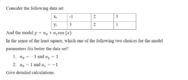 Solved 2 3 Consider the following data set Xi -1 2 3 уі 3 2 | Chegg.com
