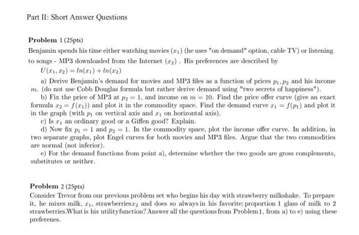 Solved Part II: Short Answer Questions Problem (25pts) | Chegg.com