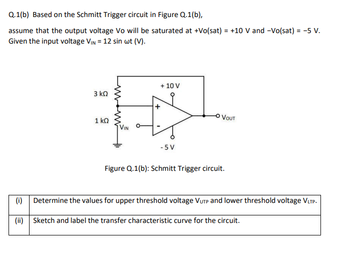 Solved Q.1(b) Based on the Schmitt Trigger circuit in Figure | Chegg.com