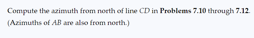 Solved Compute the azimuth from north of line CD in Problems | Chegg.com