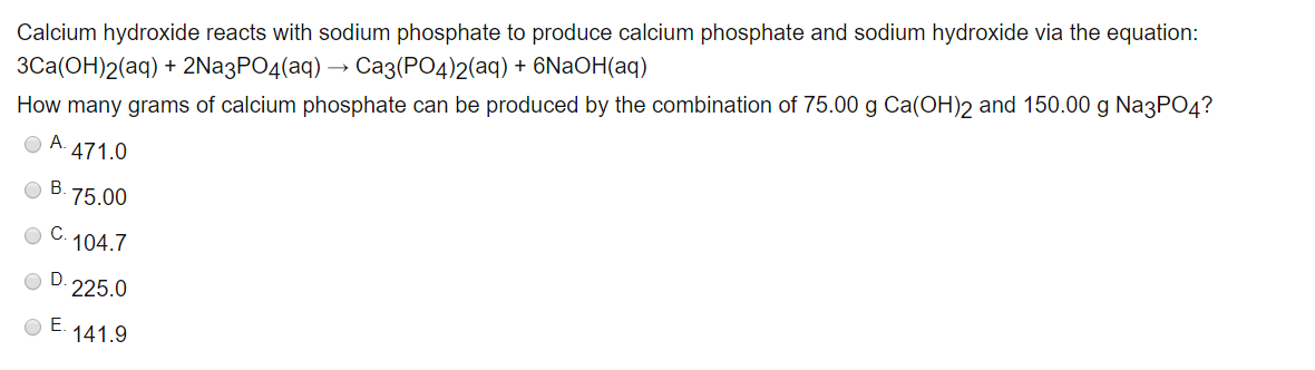 Solved Calcium hydroxide reacts with sodium phosphate to | Chegg.com