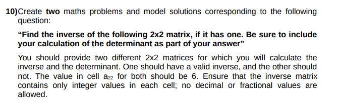Solved 10)Create two maths problems and model solutions | Chegg.com