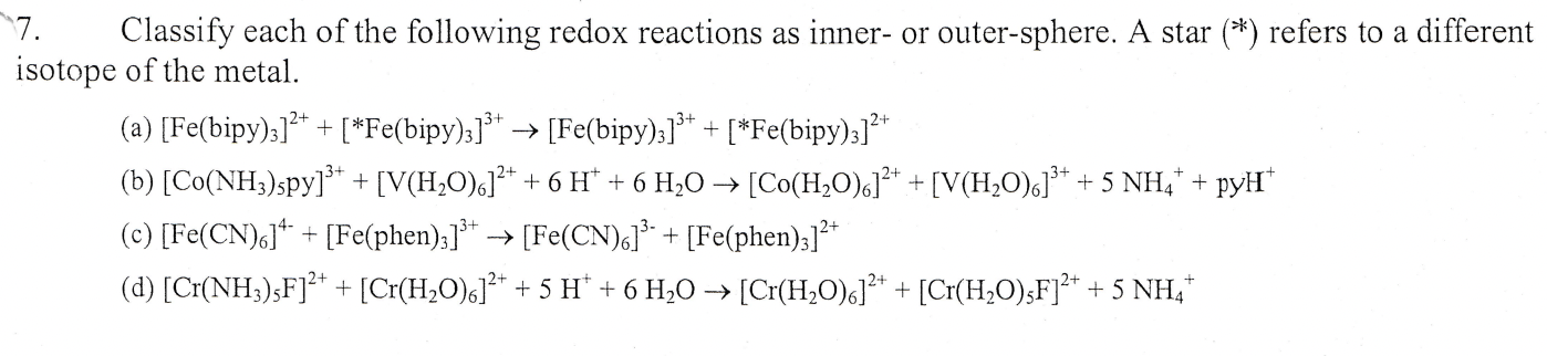 Solved 7. Classify each of the following redox reactions as | Chegg.com
