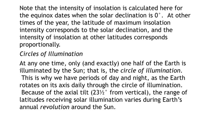 Solved Intensity of Insolation Because the Earth's surface | Chegg.com