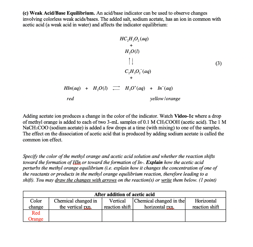 Solved (c) Weak Acid/Base Equilibrium. An acid/base | Chegg.com
