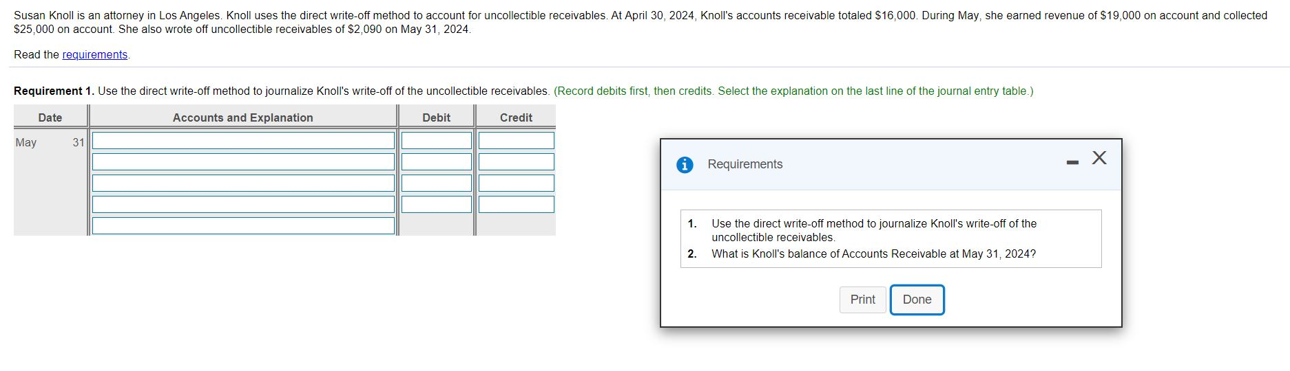 Solved Susan Knoll is an attorney in Los Angeles. Knoll uses | Chegg.com