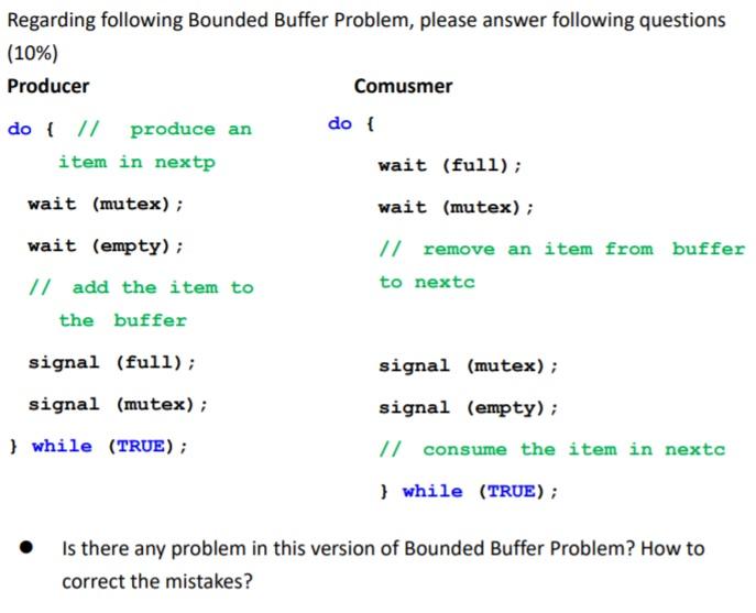 Solved Producer • Consumer do { // produce an item in nextp | Chegg.com