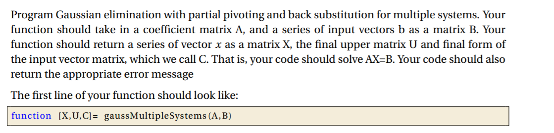 Program Gaussian elimination with partial pivoting | Chegg.com