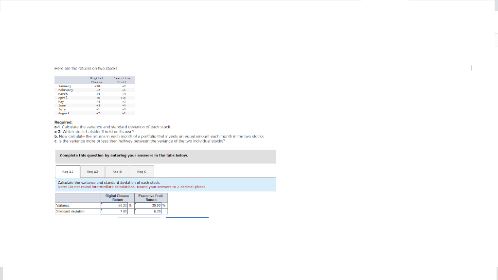 Hene are the retune on two stocks. Required: a-1. | Chegg.com