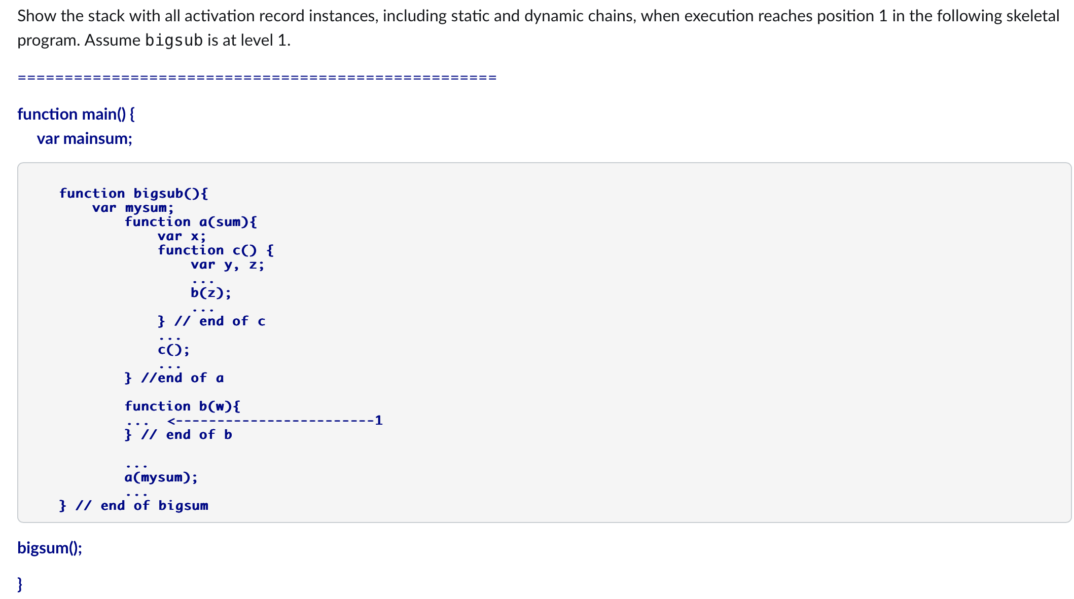 Solved Show The Stack With All Activation Record Instances