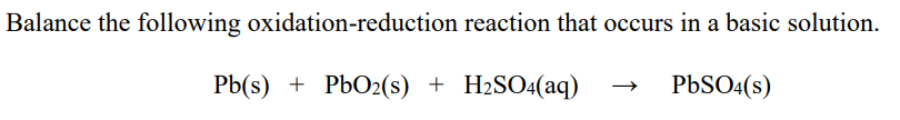 Solved Balance the following oxidation-reduction reaction | Chegg.com
