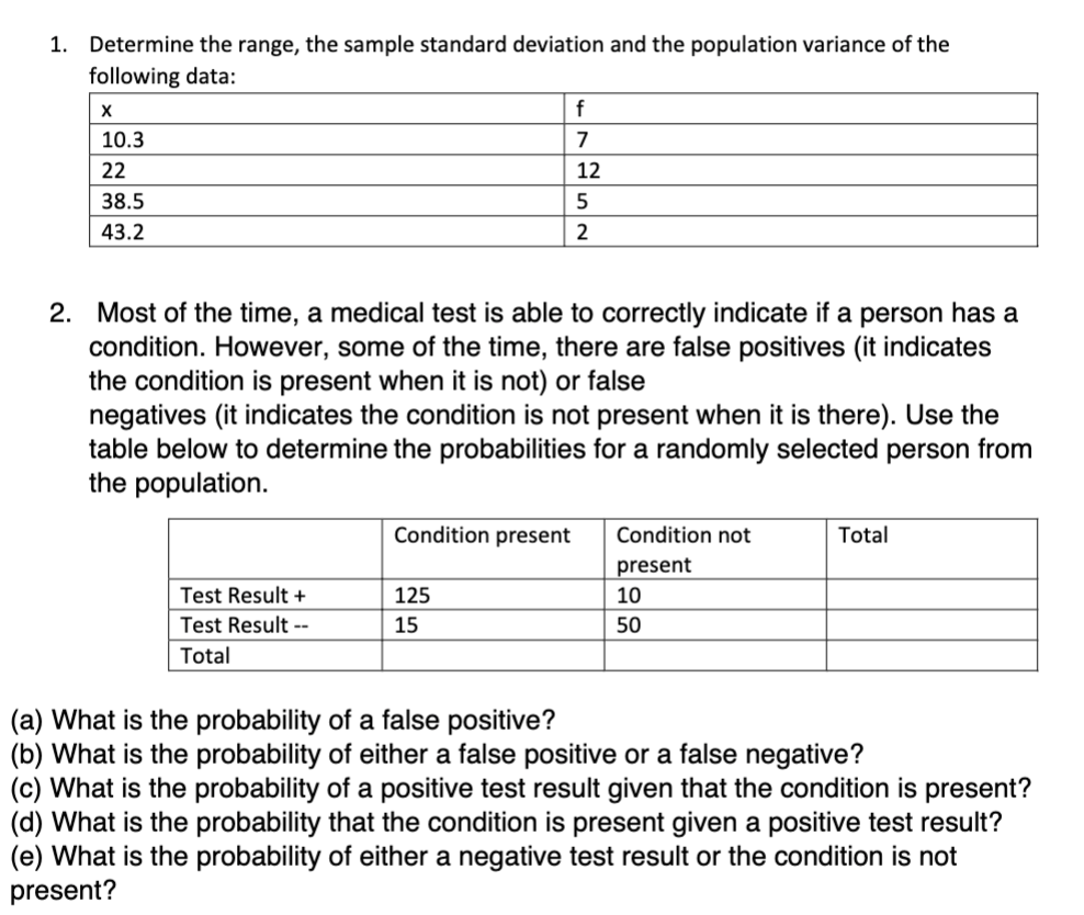 1. Determine the range, the sample standard deviation | Chegg.com