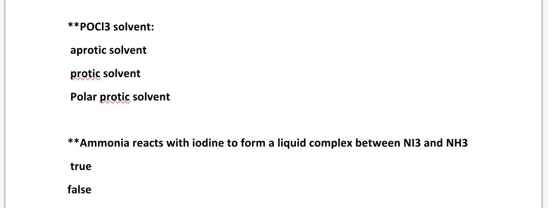 Solved **POCI3 solvent: aprotic solvent protic solvent Polar | Chegg.com