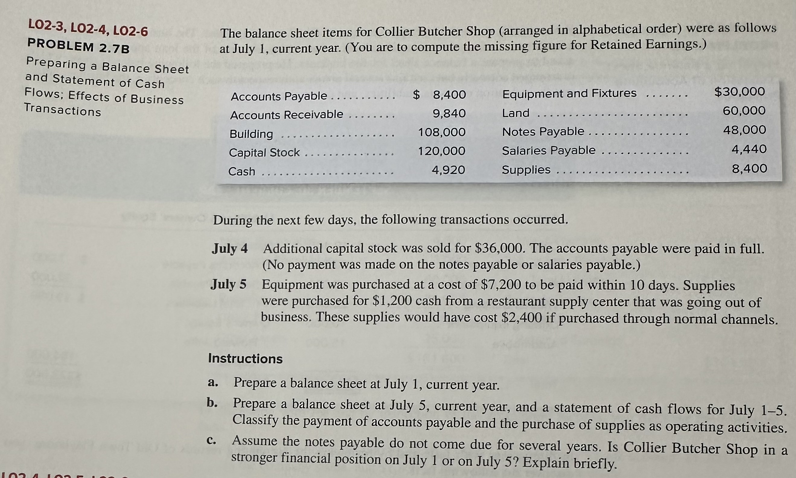 Solved L02-3, LO2-4, LO2-6 PROBLEM 2.7B Preparing a Balance | Chegg.com